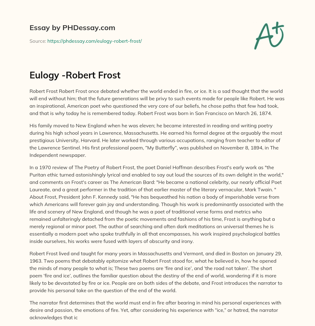 Eulogy -Robert Frost - PHDessay.com