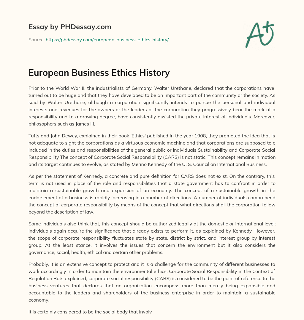 European Business Ethics History - PHDessay.com