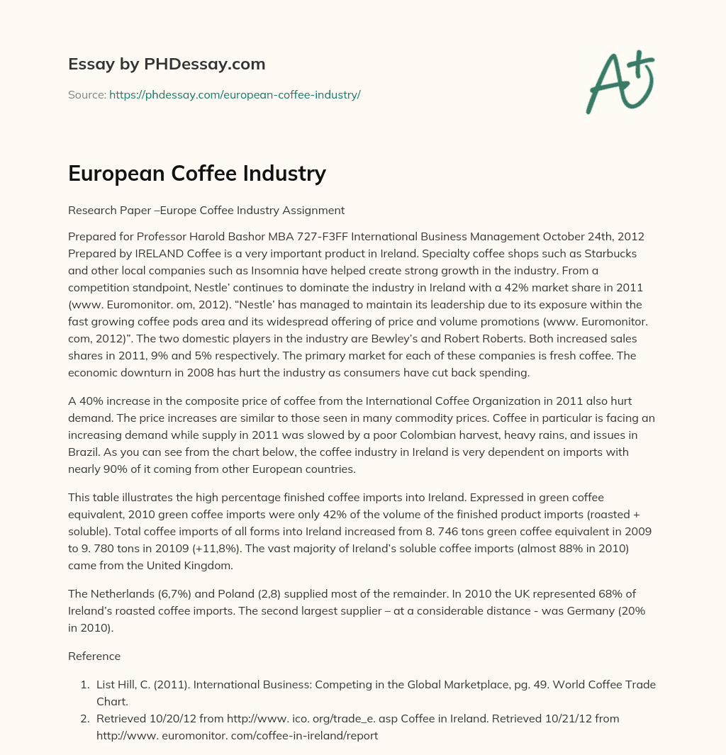 European Coffee Industry (400 Words) - PHDessay.com