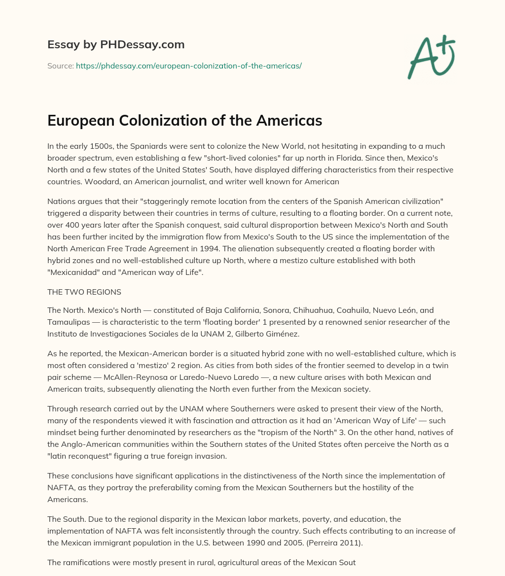 European Colonization of the Americas - PHDessay.com