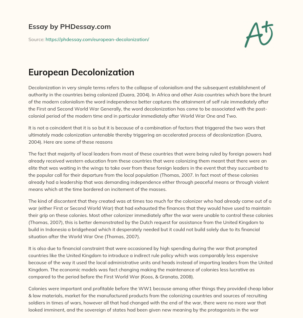 European Decolonization - PHDessay.com