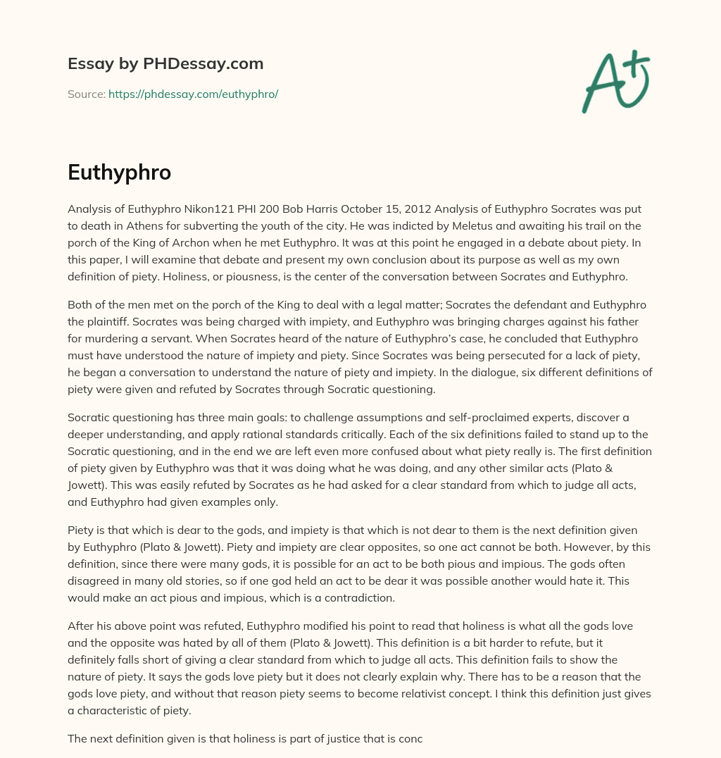 Euthyphro - PHDessay.com