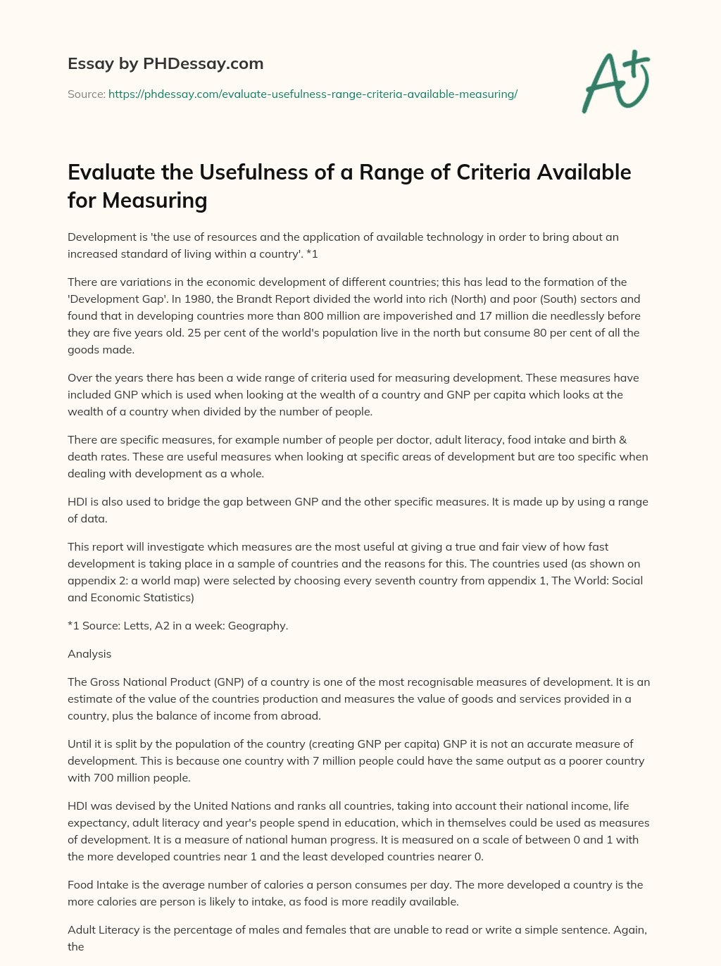 Evaluate the Usefulness of a Range of Criteria Available for Measuring ...