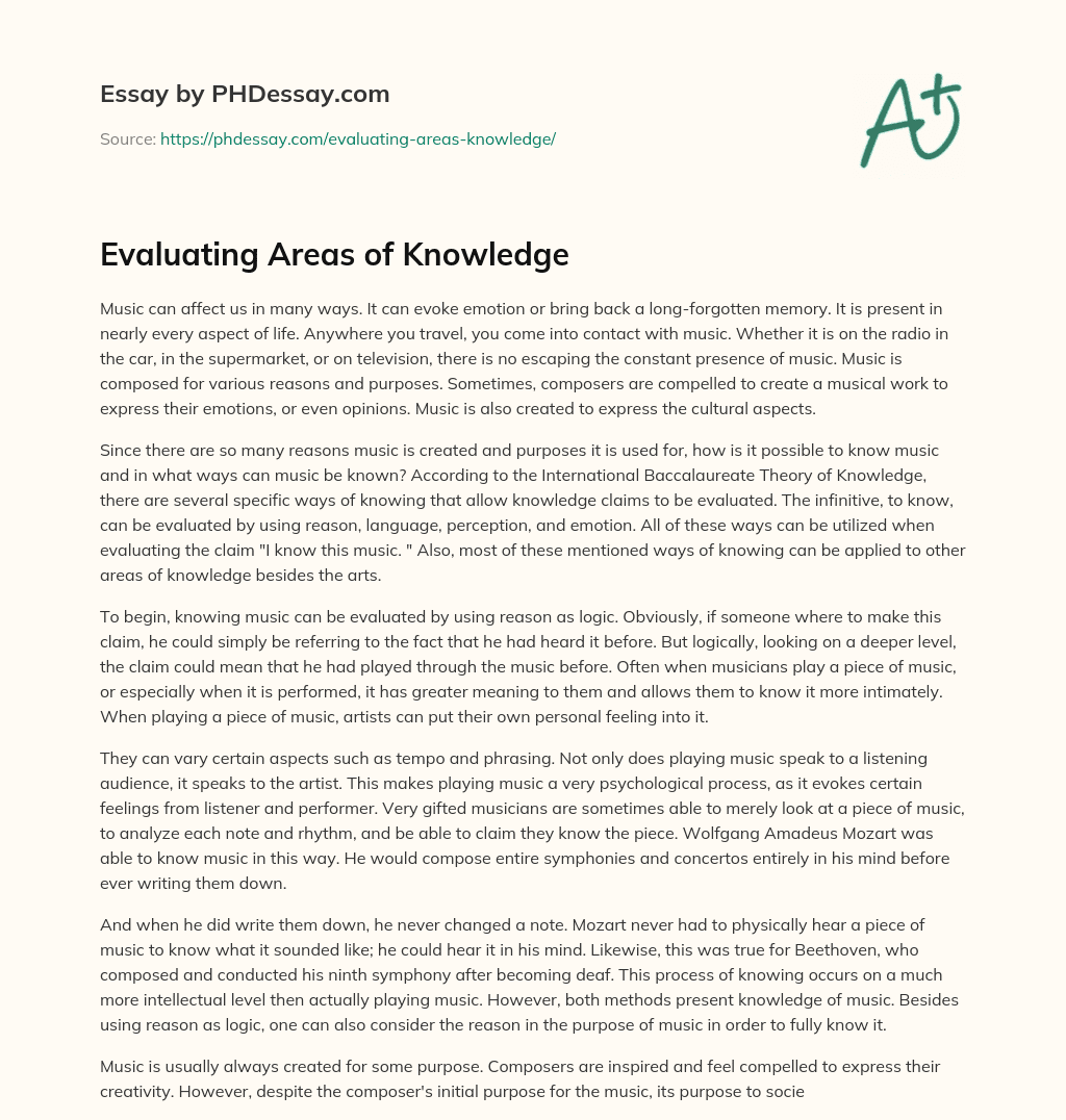 Evaluating Areas of Knowledge - PHDessay.com
