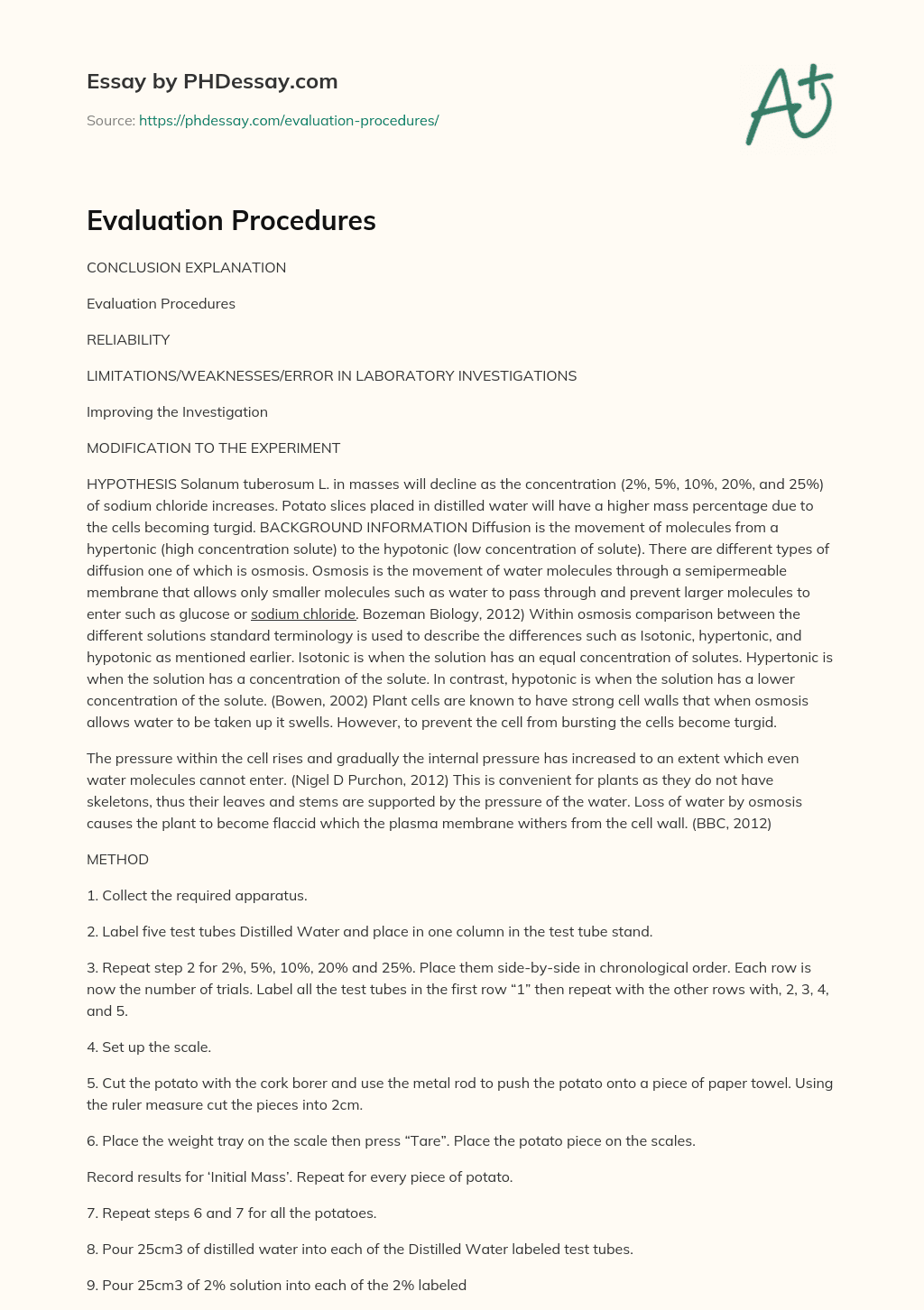 Evaluation Procedures - PHDessay.com