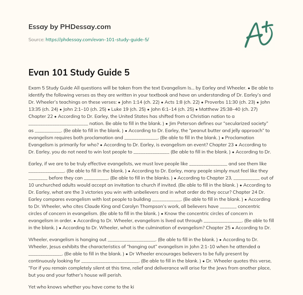 Evan 101 Study Guide 5 - PHDessay.com