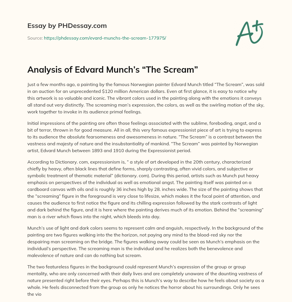 Analysis Of Edvard Munch’S “The Scream” Essay Example - PHDessay.com
