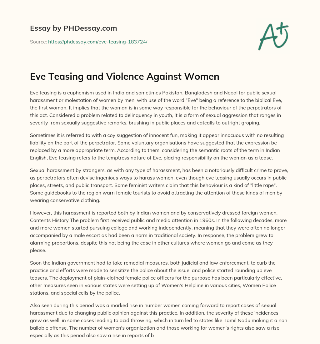 Eve Teasing And Violence Against Women Essay Example - PHDessay.com
