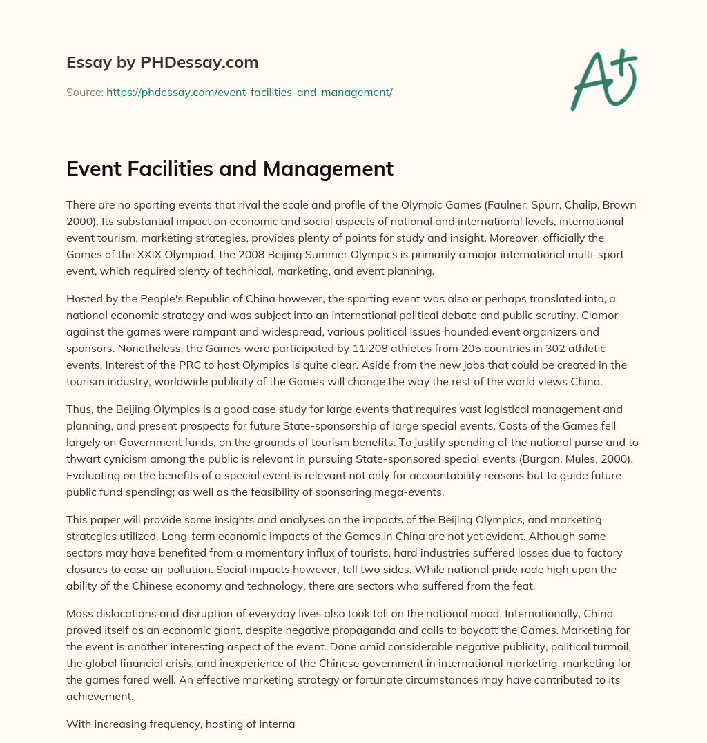 Event Facilities and Management - PHDessay.com
