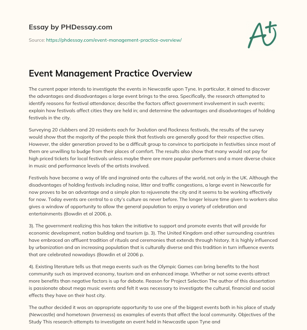 Event Management Practice Overview - PHDessay.com