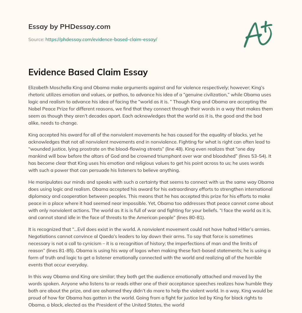 Evidence Based Claim Essay (500 Words) - PHDessay.com