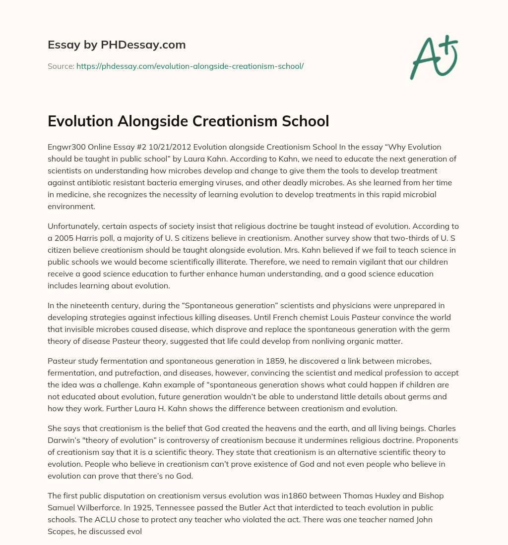 Evolution Alongside Creationism School - PHDessay.com