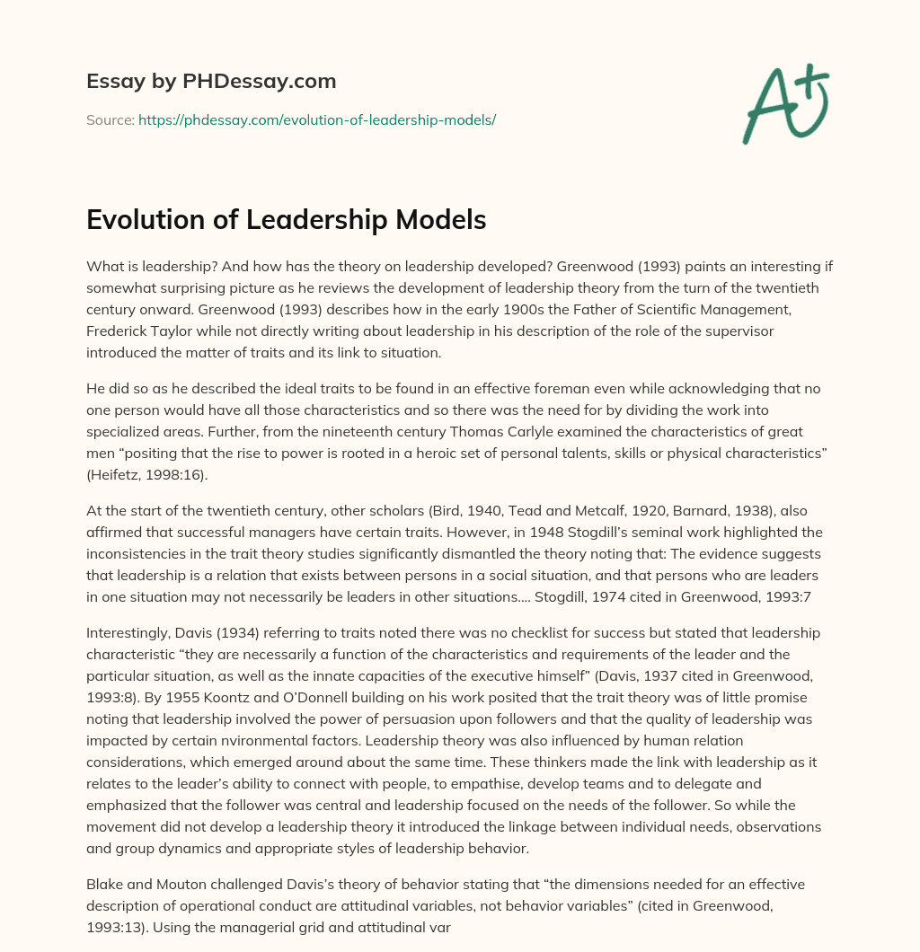 Evolution of Leadership Models - PHDessay.com