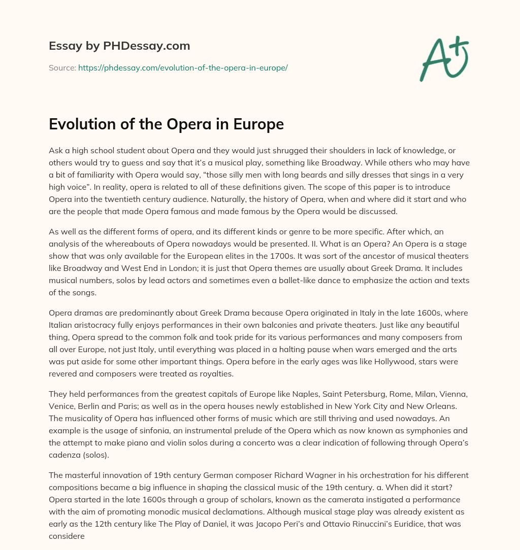 Evolution of the Opera in Europe - PHDessay.com