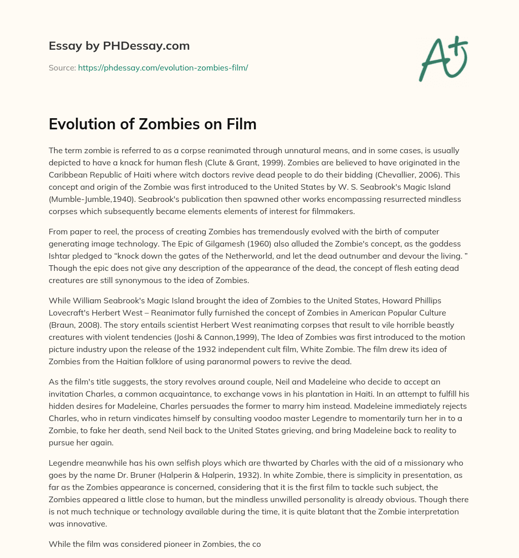 Evolution of Zombies on Film - PHDessay.com