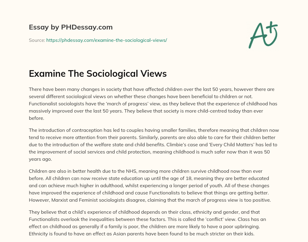 Examine The Sociological Views - PHDessay.com