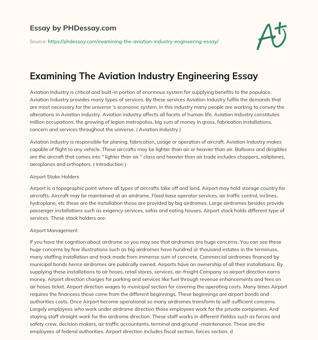Examining The Aviation Industry Engineering Essay - PHDessay.com