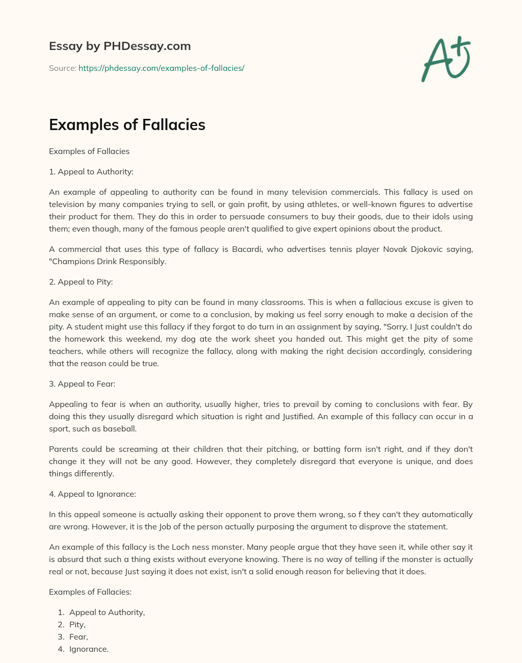 Examples of Fallacies (400 Words) - PHDessay.com