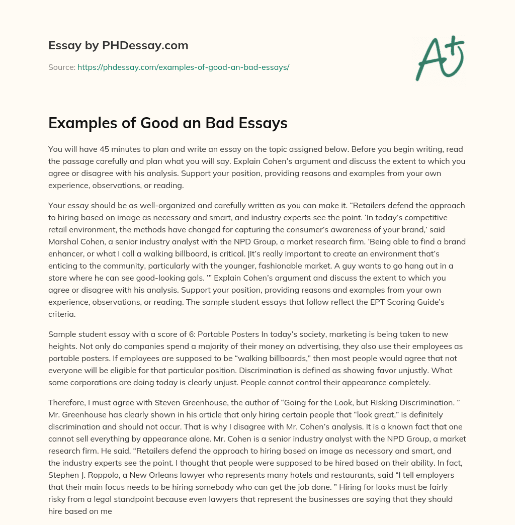 Examples Of Good An Bad Essays PHDessay
