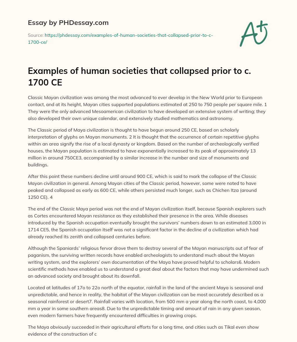 Examples of human societies that collapsed prior to c. 1700 CE ...