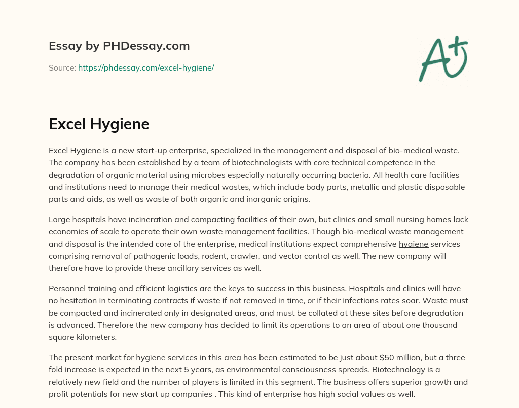 Excel Hygiene (300 Words) - PHDessay.com