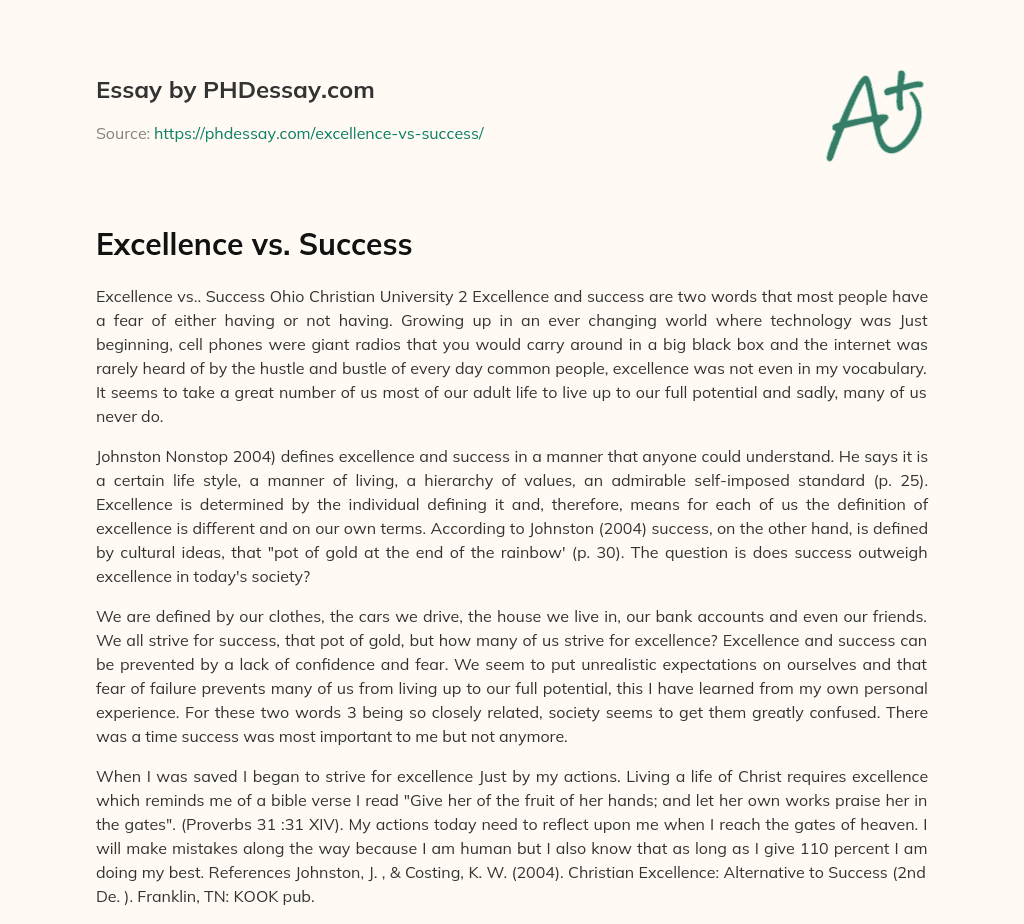 Excellence vs. Success (400 Words) - PHDessay.com