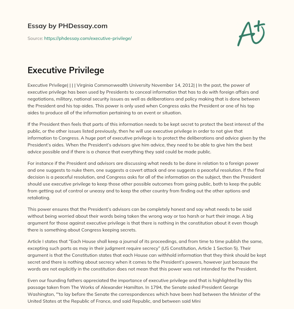 Executive Privilege - PHDessay.com