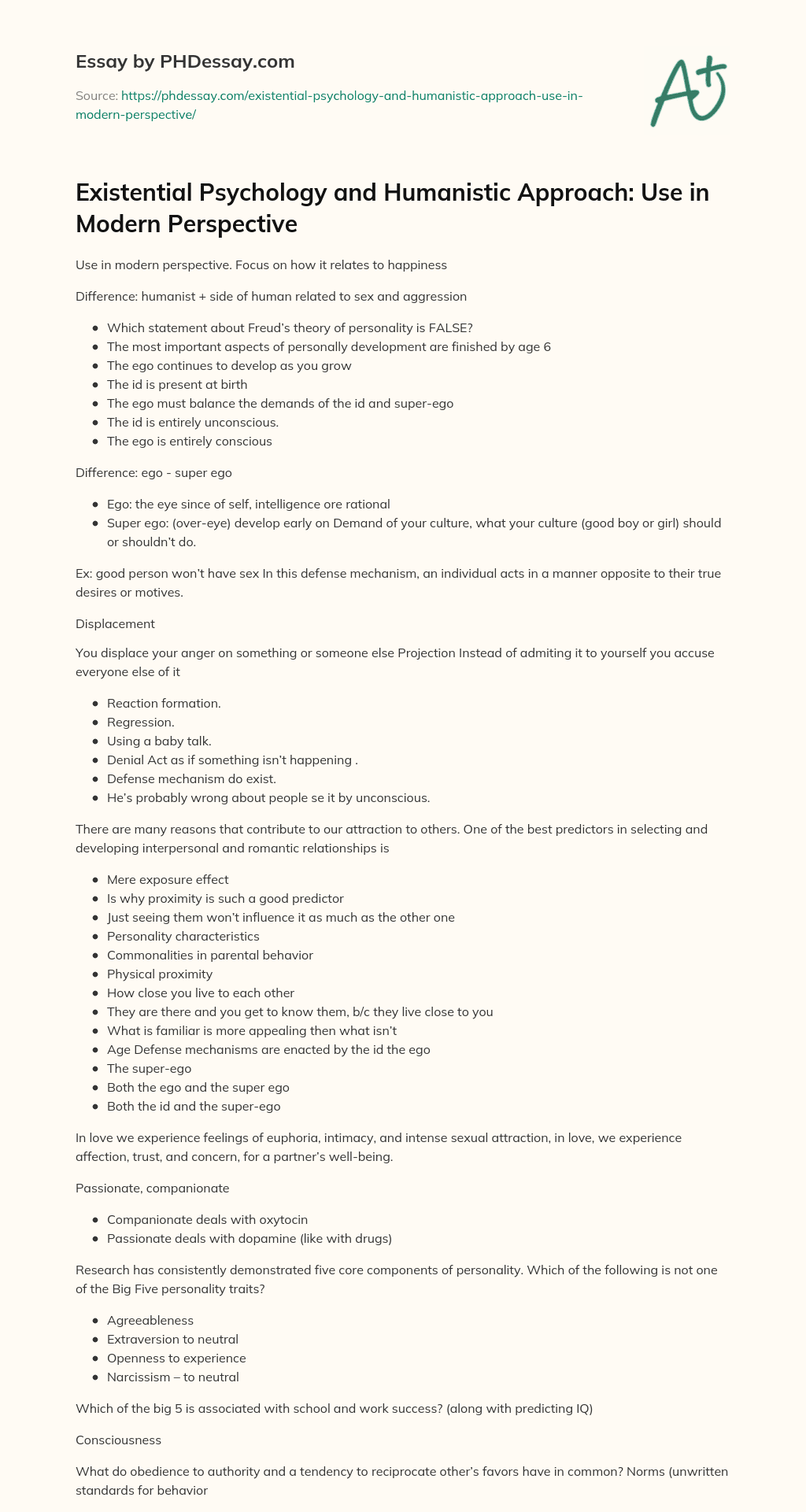 Existential Psychology and Humanistic Approach: Use in Modern ...