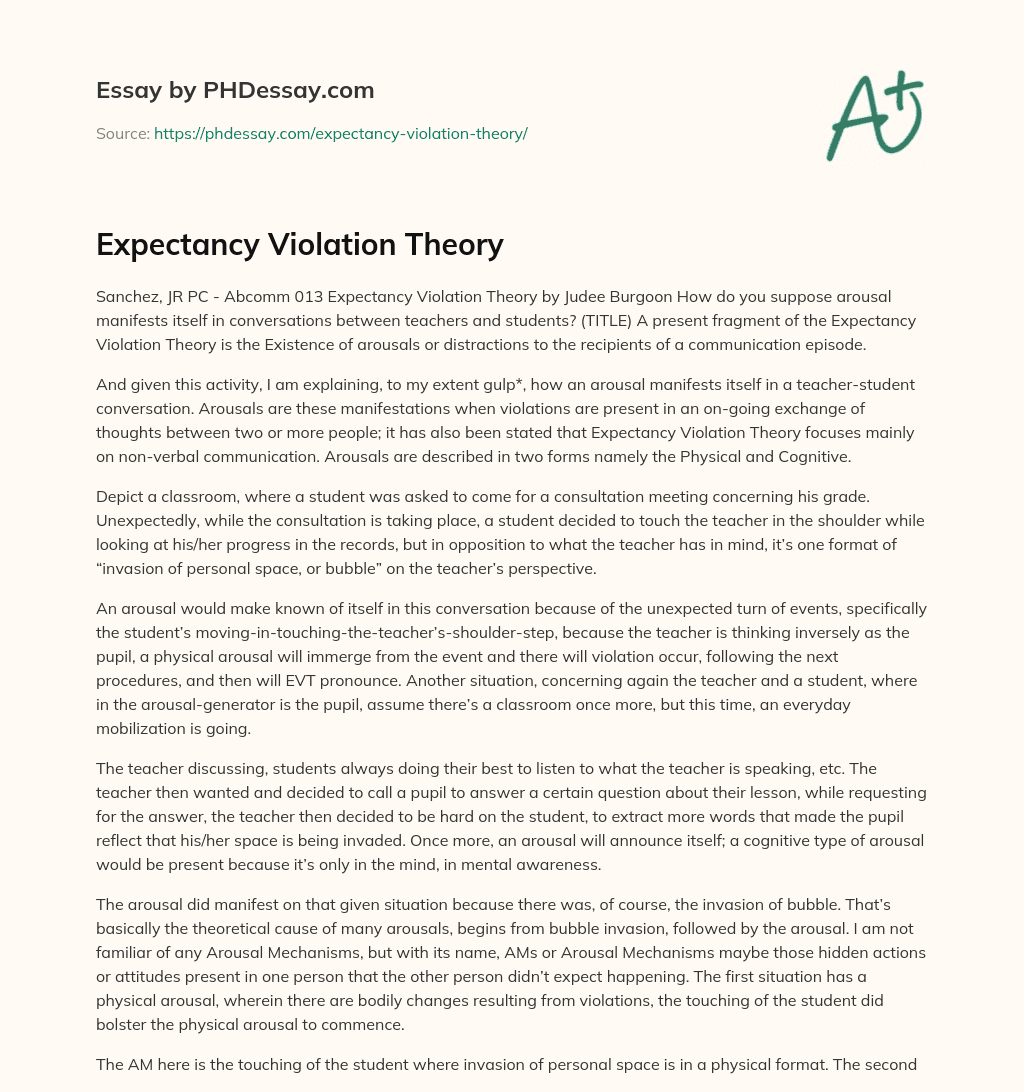 Expectancy Violation Theory Example (500 Words) - PHDessay.com