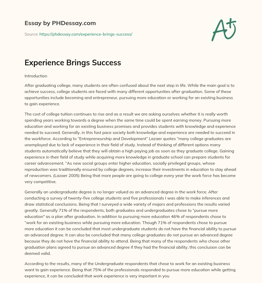 Experience Brings Success - PHDessay.com