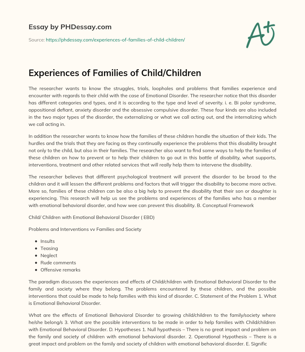 Experiences of Families of Child/Children - PHDessay.com