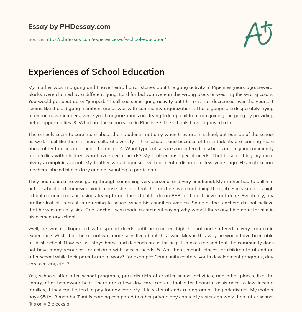 Experiences of School Education - PHDessay.com