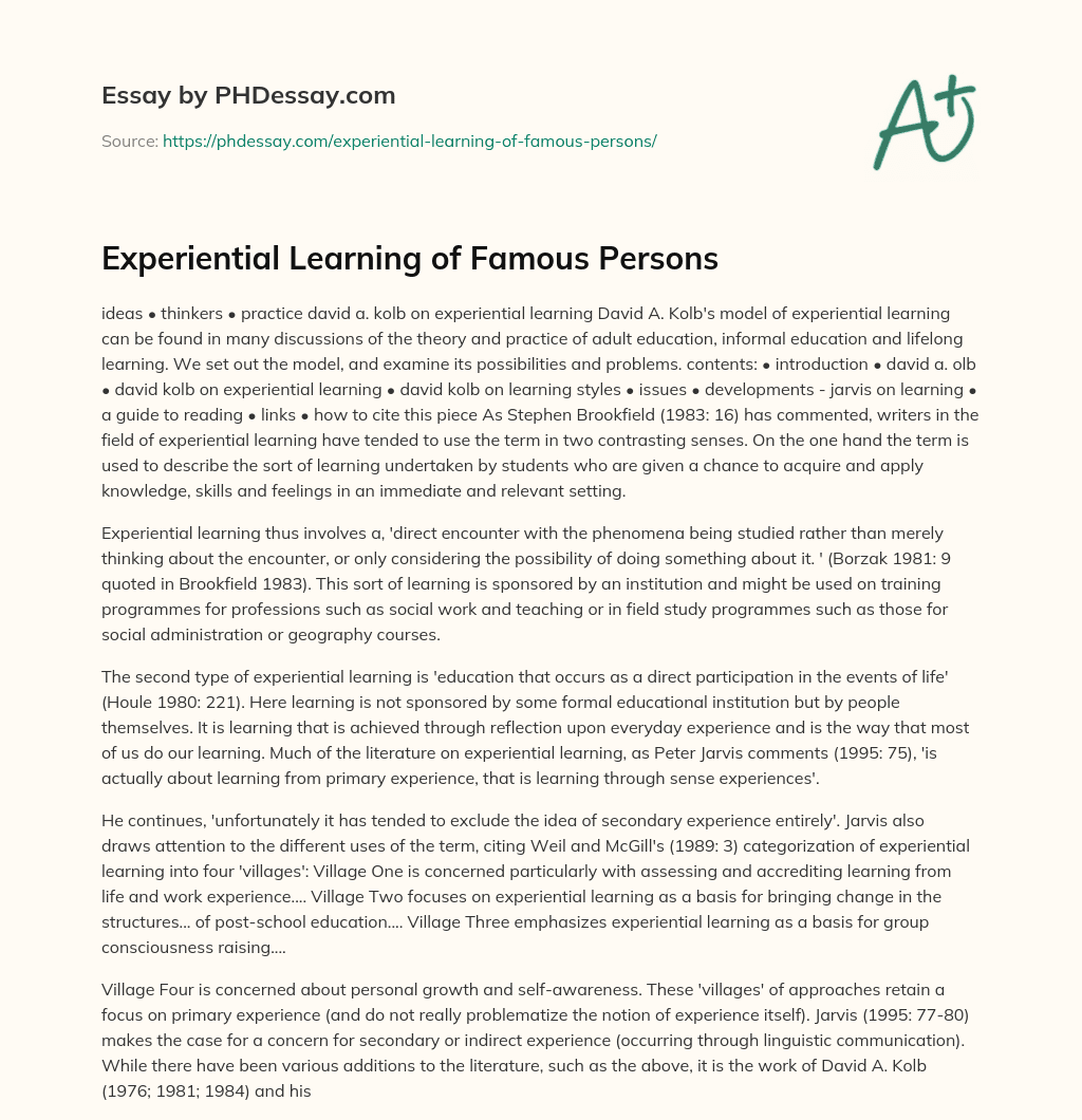 Experiential Learning of Famous Persons - PHDessay.com
