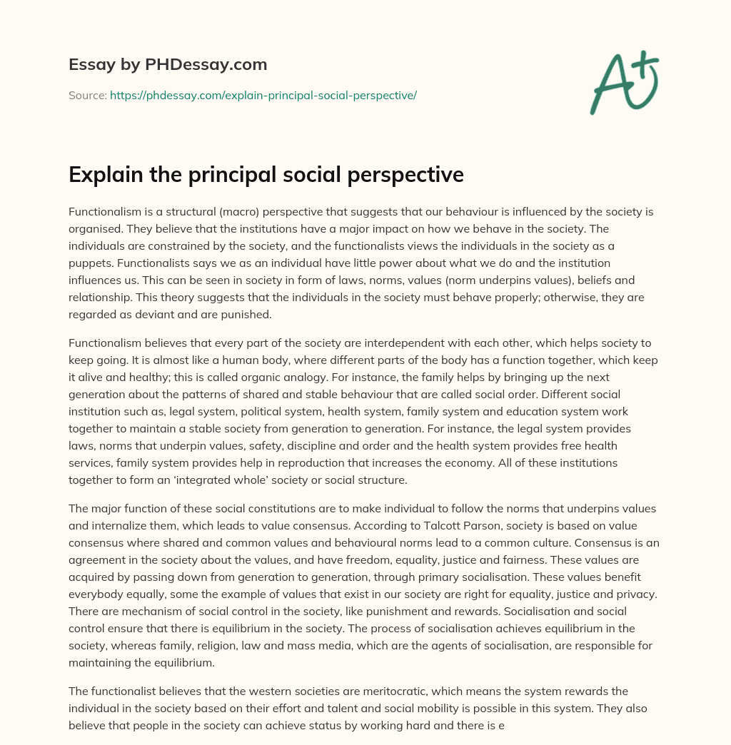 Explain the principal social perspective - PHDessay.com