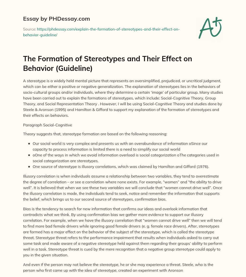 The Formation of Stereotypes and Their Effect on Behavior (Guideline ...