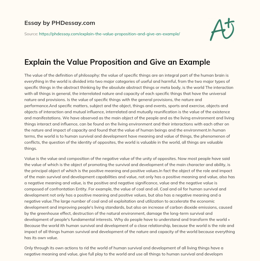 Explain the Value Proposition and Give an Example - PHDessay.com