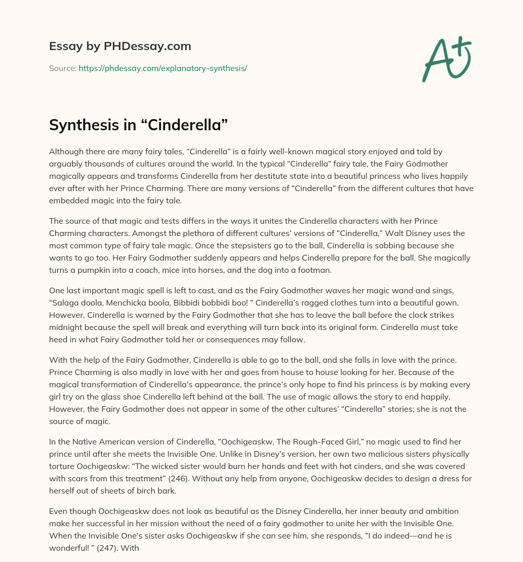 Synthesis In “Cinderella” Essay Paper Example - PHDessay.com