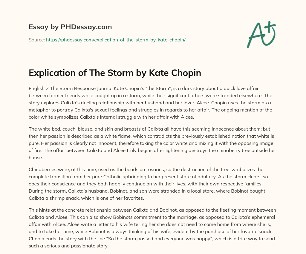 Explication of The Storm by Kate Chopin (300 Words) - PHDessay.com