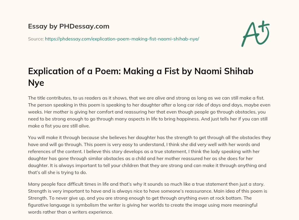 Explication of a Poem: Making a Fist by Naomi Shihab Nye (300 Words ...