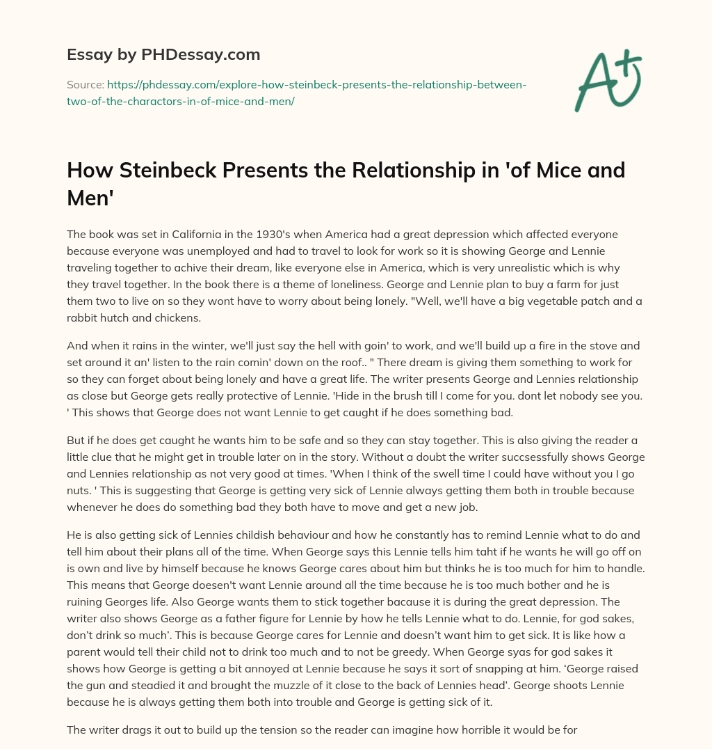 How Steinbeck Presents the Relationship in 'of Mice and Men' - PHDessay.com