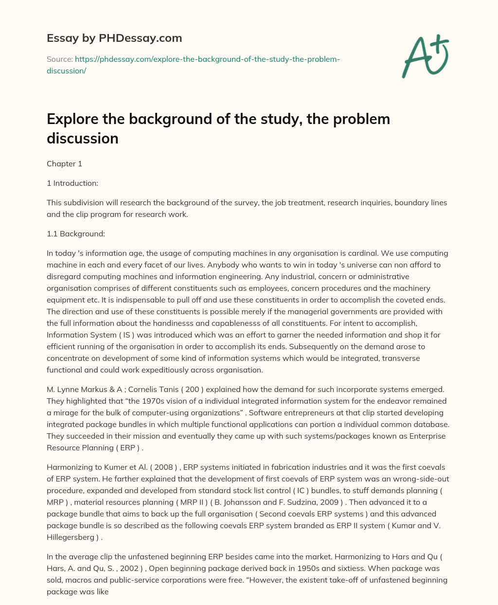 Explore the background of the study, the problem discussion - PHDessay.com