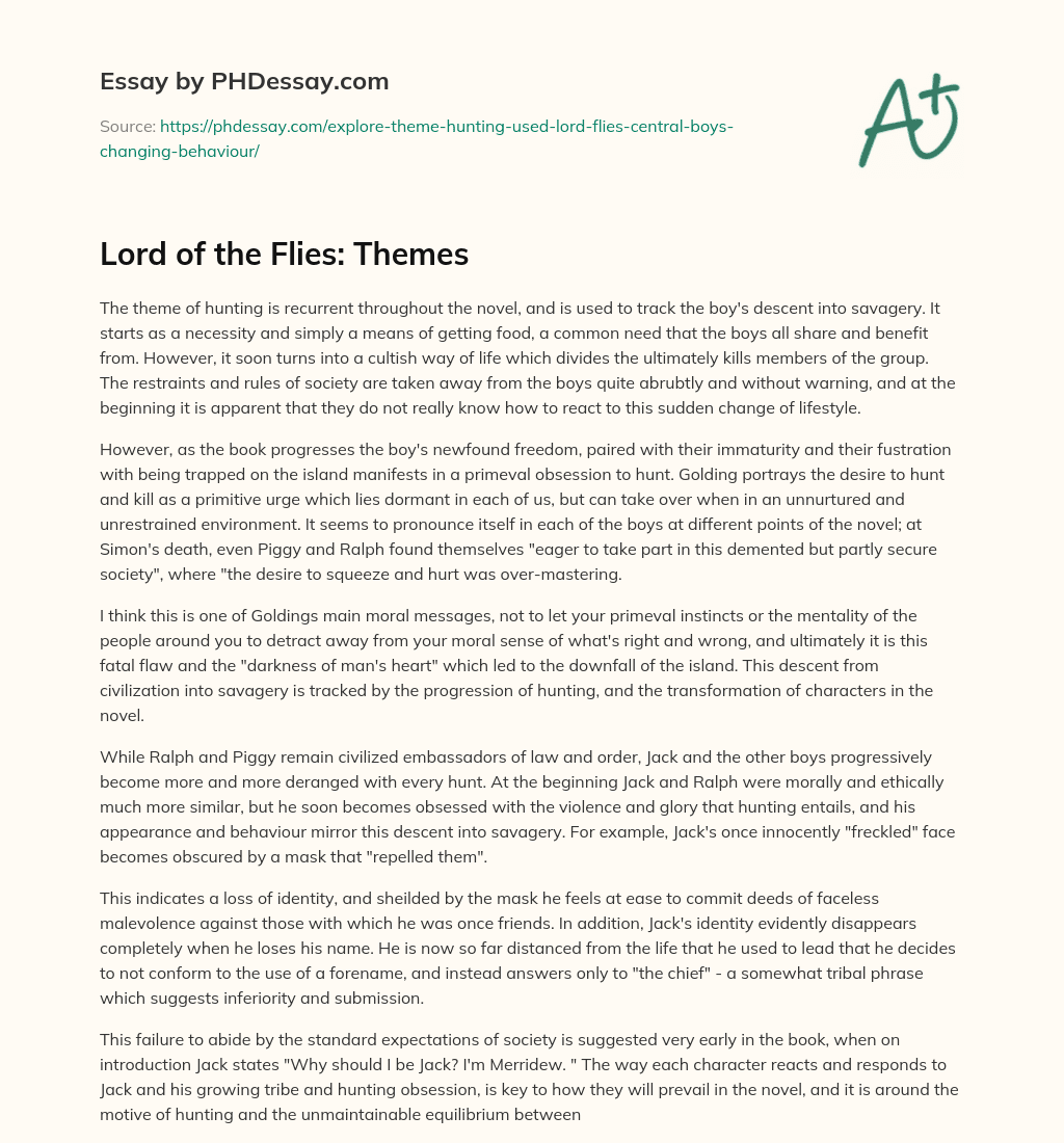 Lord of the Flies: Themes - PHDessay.com