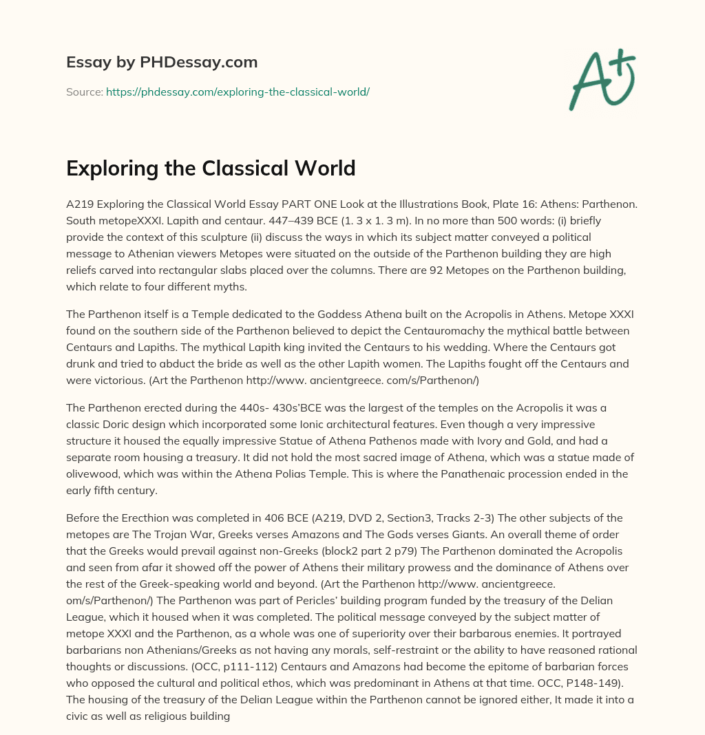 Exploring the Classical World - PHDessay.com