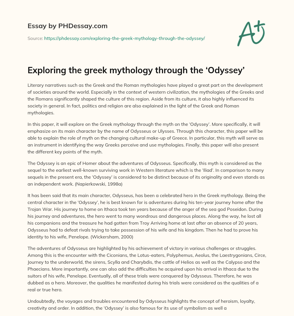 Exploring the greek mythology through the ‘Odyssey’ - PHDessay.com