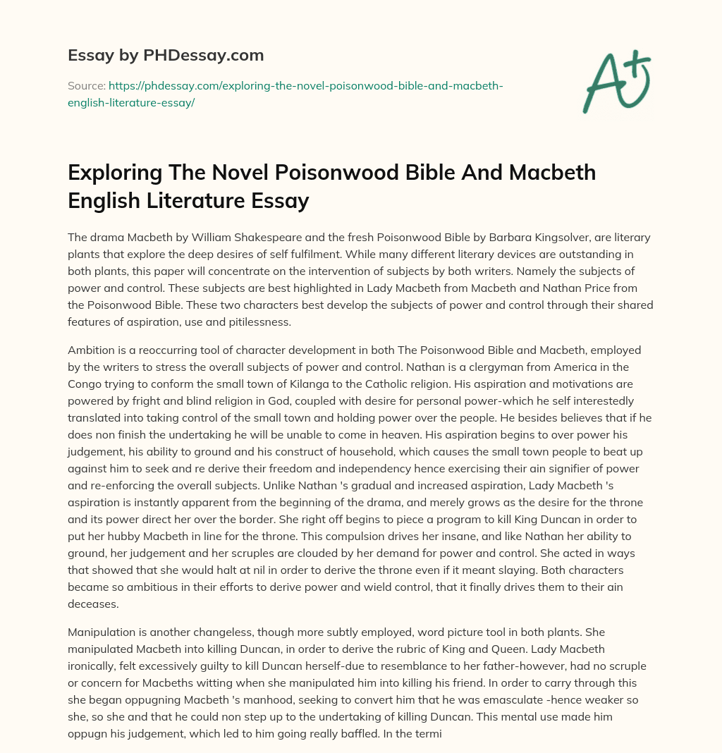 Exploring The Novel Poisonwood Bible And Macbeth English Literature ...