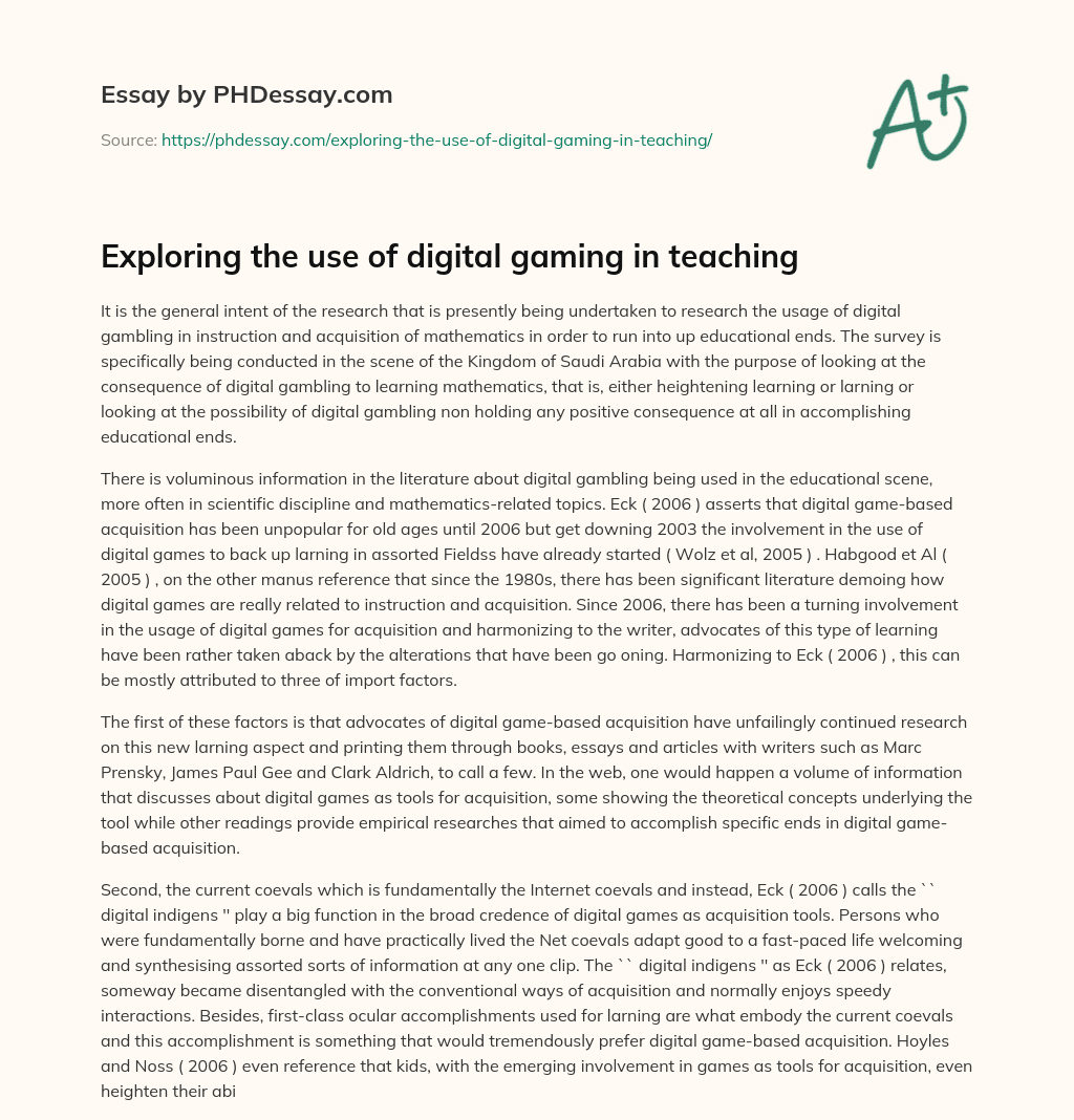 Exploring the use of digital gaming in teaching - PHDessay.com