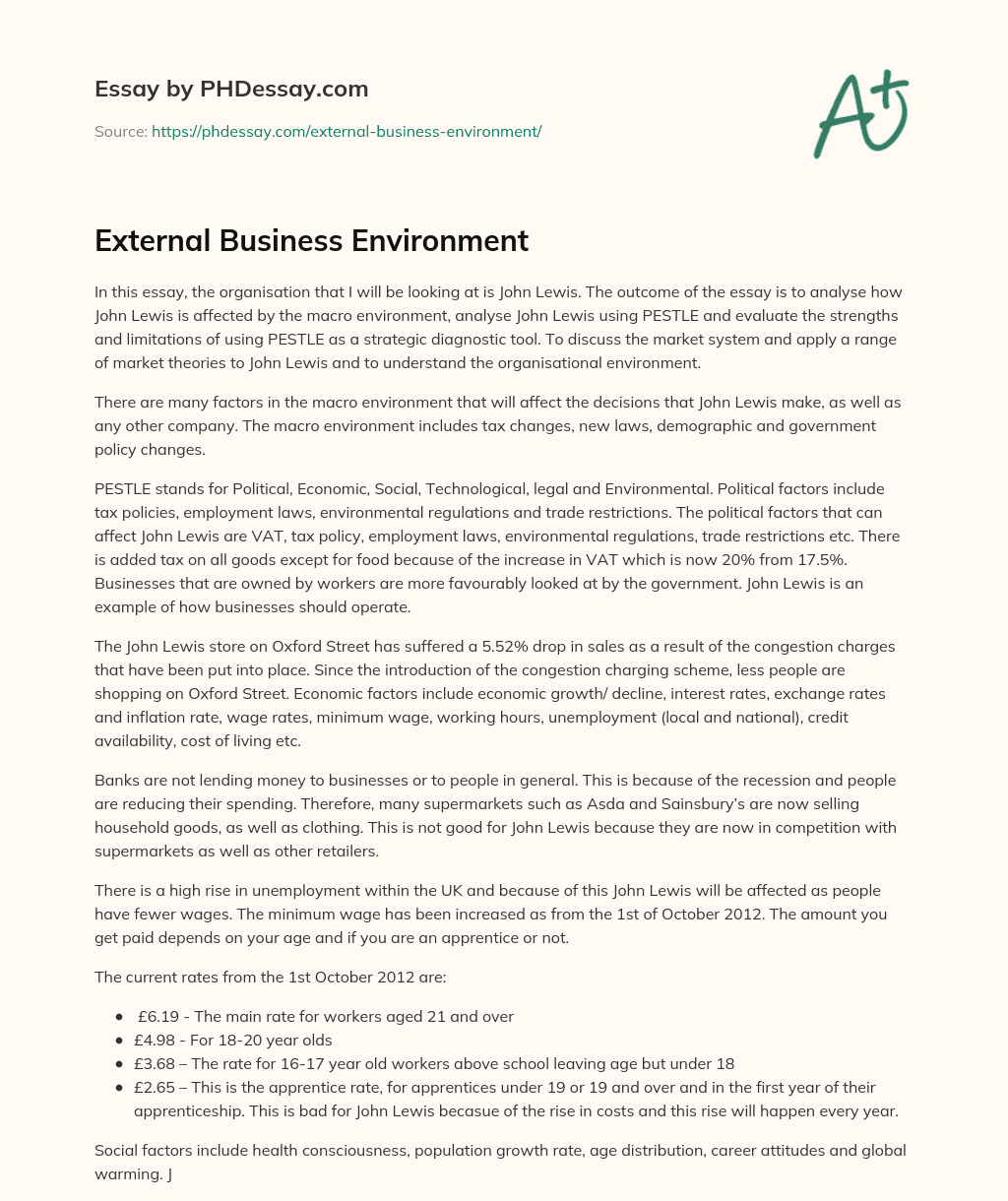 External Business Environment - PHDessay.com