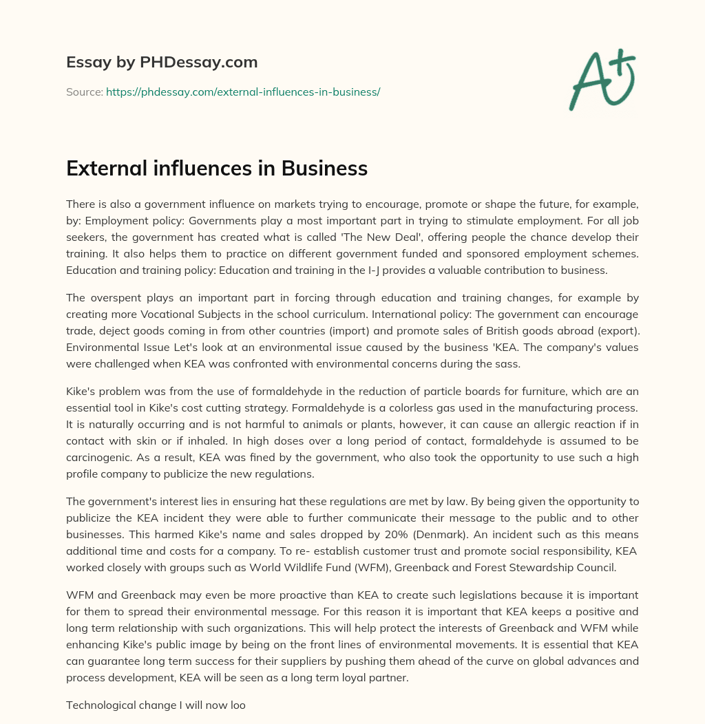 External influences in Business - PHDessay.com