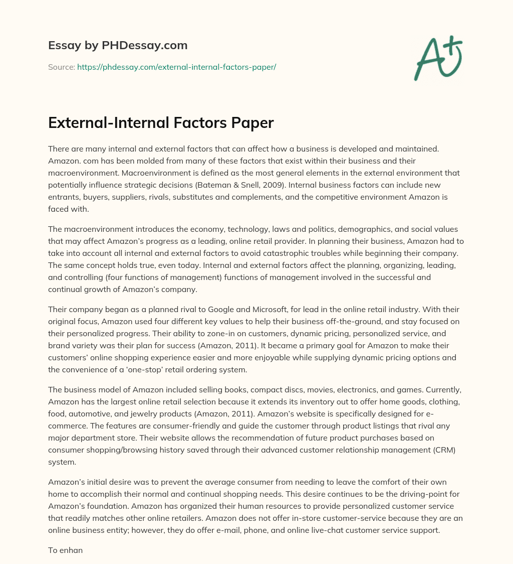 External-Internal Factors Paper - PHDessay.com