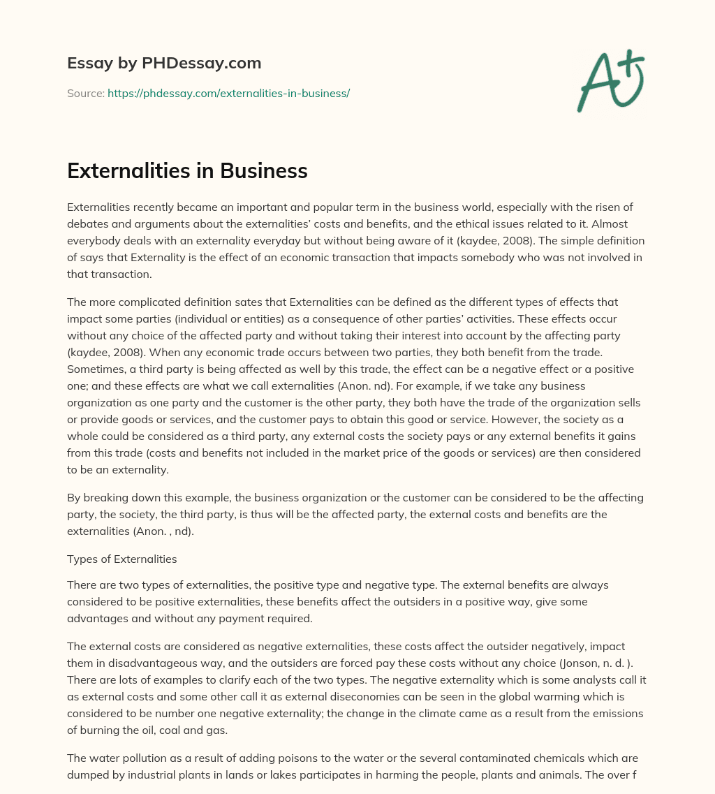 Externalities in Business - PHDessay.com